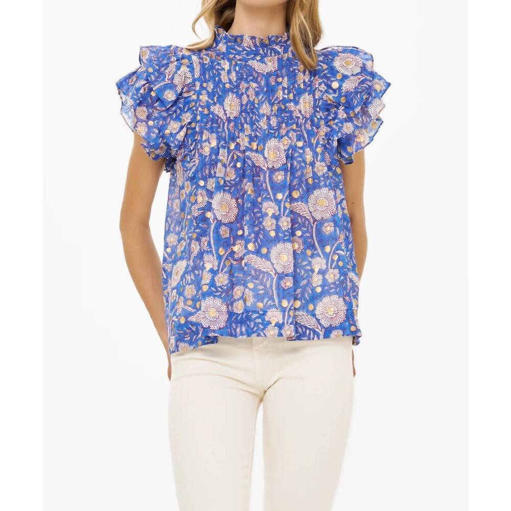 Oliphant | Tops | New Oliphant Pintuck Ruffle Top In Carolina Cobalt ...